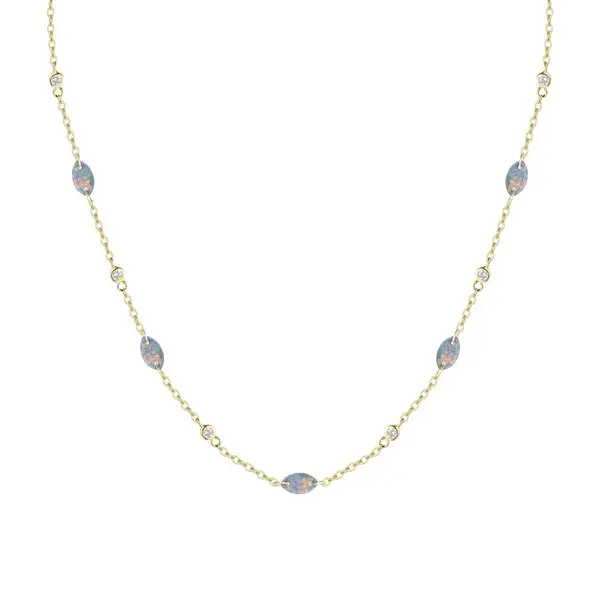 KAMARIA Drilled Opal Layering Necklace - Black