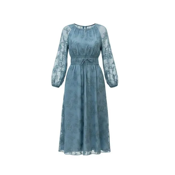 IZABELA MANDOIU Flowing Midi Dress In -green With Floral Embroidery - Blue