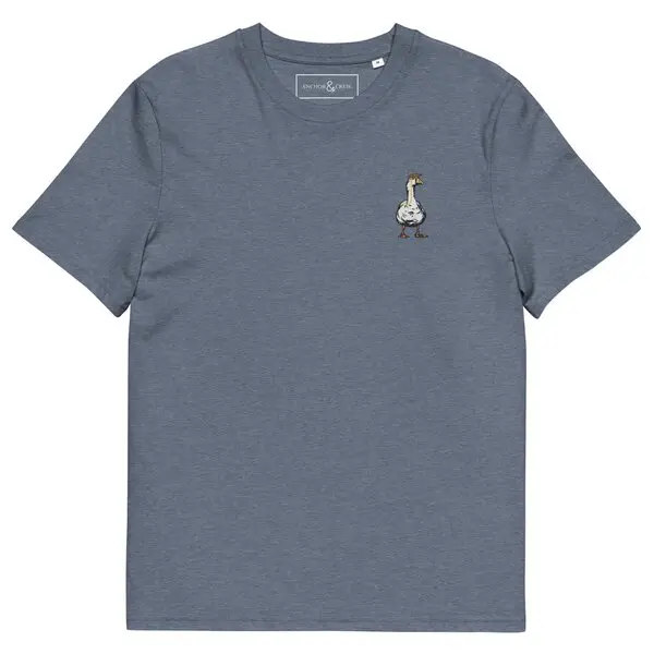 ANCHOR & CREW Heather Dapper Duck Actual Life Organic Cotton Embroidered T-shirt - Blue