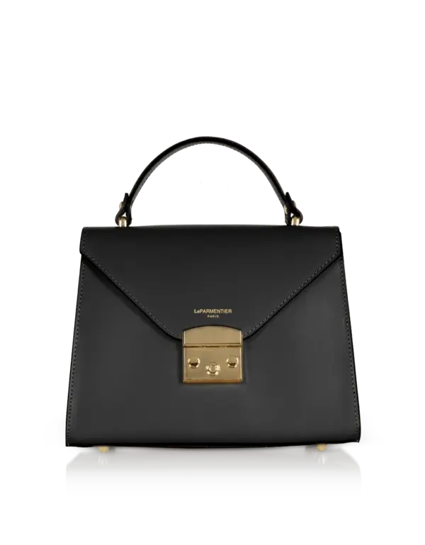 LE PARMENTIER Peggy Leather Top Handle Satchel Bag Color - Black