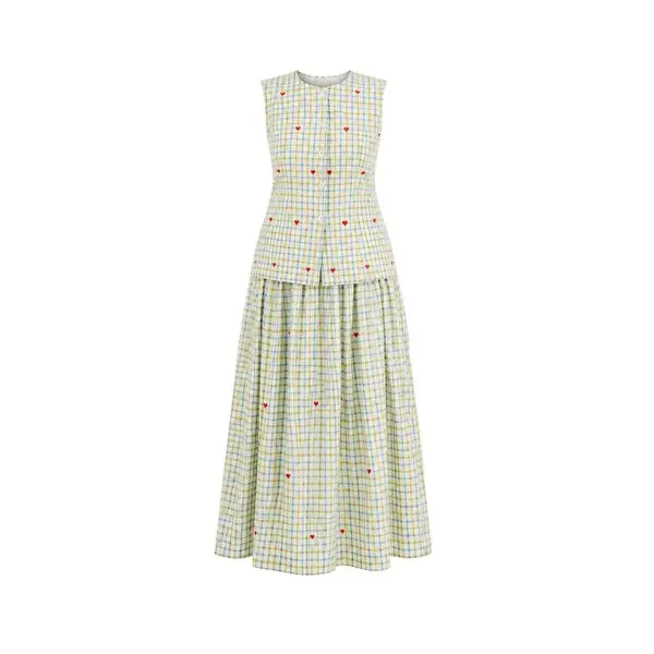 CHARKHA & LOOM Green / White / Red Penelope Gingham Two Piece Set