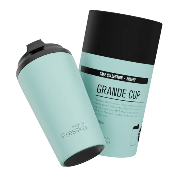 Fressko Grande 16oz / 475ml Reusable Coffee Cup, Stainless Steel Breezy - Blue