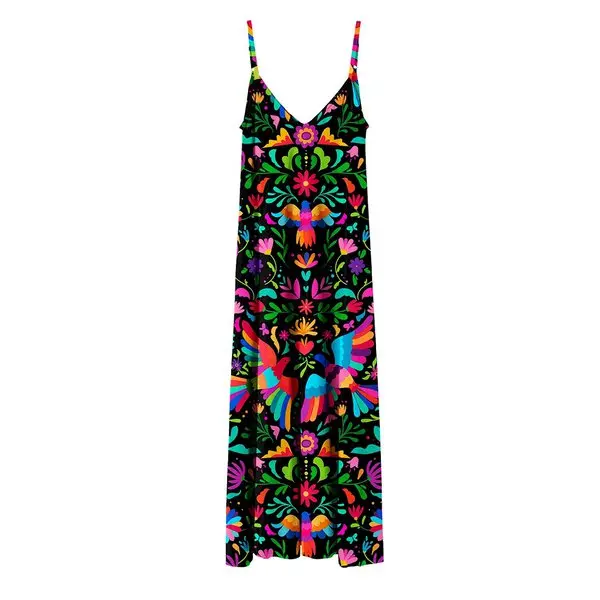 ALOHA FROM DEER Black Mexican Folk Maxi Dress