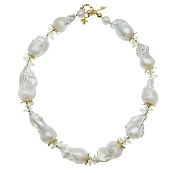FARRA Baroque Pearls & Crystals Short Necklace