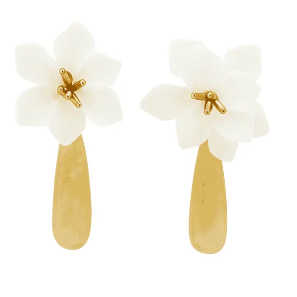 MICHAEL NASH JEWELRY Flora And Mother Of Pearl Resin Drop Clip Earrings - White