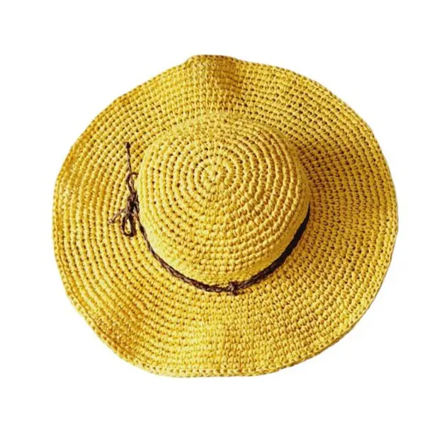 SPRINGMOONATELIER Handmade Raffia Summer Hat Stylish And Adjustable - Yellow