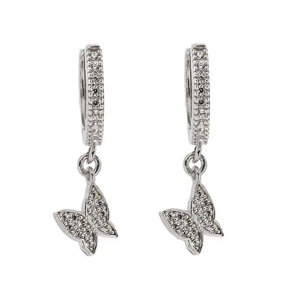 EBRU JEWELRY Sterling & Pave Diamond Freedom Butterfly Earrings - Silver