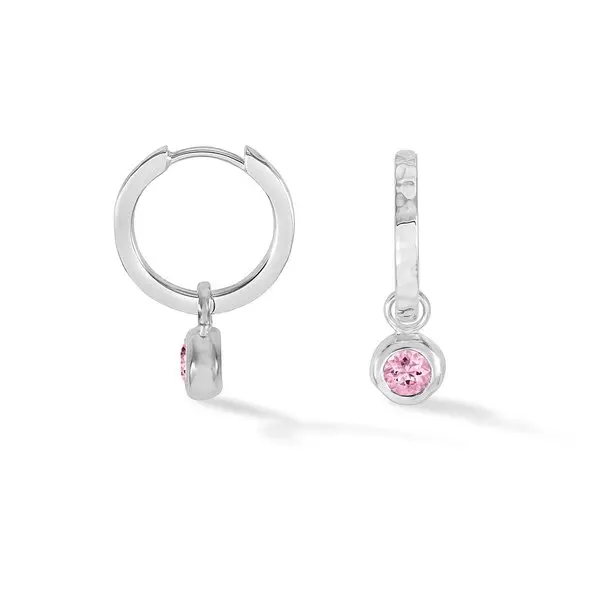 DOWER & HALL Silver / Pink Pink Quartz Hammered Huggie Hoops In Sterling Silver - Silver/pink