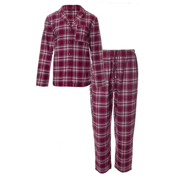 PRETTY YOU Plaid Pyjama Set In Bordeaux - Red