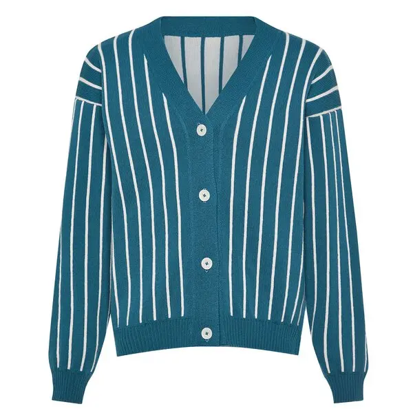 INGMARSON Blue / White Thin Striped Wool & Cashmere Cardigan - Blue/white