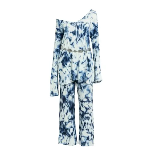 SÂB STUDIO Black / Blue Tie-dye Knit Pant Wide-leg Drawstring - Black/blue
