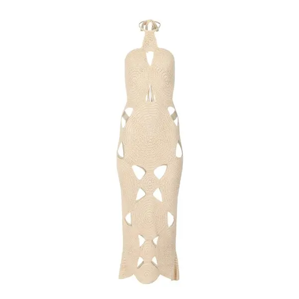 DECOLET THE LABEL Neutrals Isla Cut-out Crochet Dress In Cream