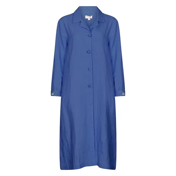 NOLOGO-CHIC Embroidered Gertrude Coat Dress Linen Indigo - Blue