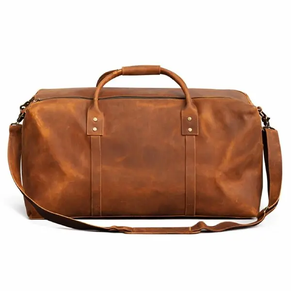 TOURI Genuine Leather Holdall Luggage Bag- Light - Brown