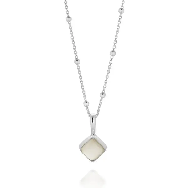NELLOU JEWELLERY Neutrals Moonstone Birthstone Necklace – June Diamond Shape In Sterling Silver - Gray