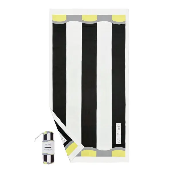 6FIFTYTWO® Black / White / Yellow Monaco Microfibre Beach Towel The Riviera Collection - Black/white/yellow