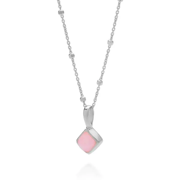 NELLOU JEWELLERY Diamond Opal Necklace Birthstone October Sterling Silver - Pink