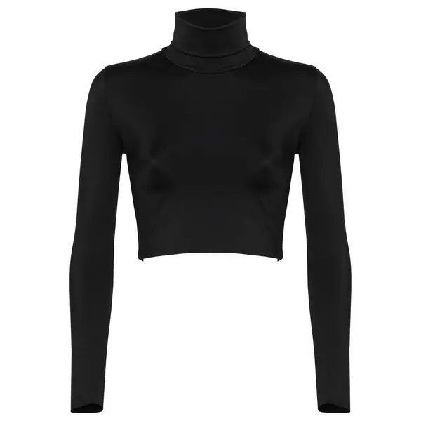 ANTONINIAS Amaze Turtleneck Swimwear Crop Top With Long Sleeves - Black