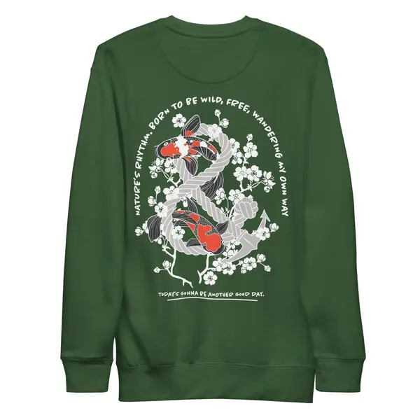 ANCHOR & CREW Forest Koi Fish Another Good Day Cotton Blend Sweatshirt - Green