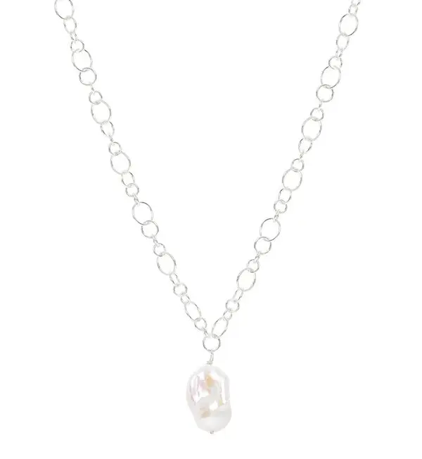PEARLS OF THE ORIENT ONLINE White / Silver Decus Large Baroque Cultured Freshwater Pearl Drop On Chunky Silver Chain - White/silver