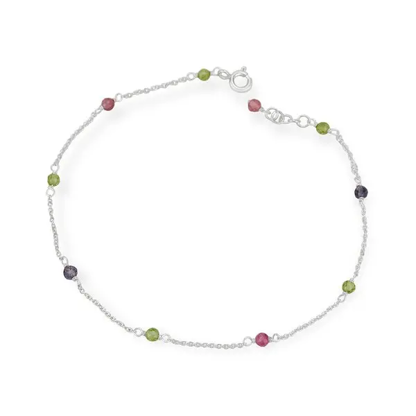 MOUNIR LONDON Green / Pink / Silver Multicoloured Beaded Silver Anklet - Green/pink/silver