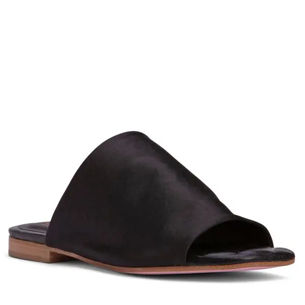 BEAUTIISOLES BY ROBYN SHREIBER April Sandal Slide Comfortable Stretch Satin Beach & Work & Evening Flat Sandal Mule - Black