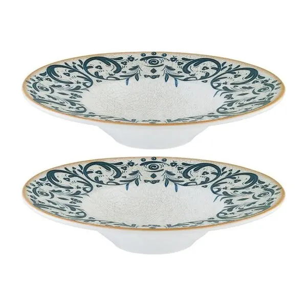 Turgla Home Viento Round Decorated Porcelain Bowl Set Of Two - Blue