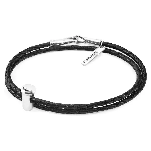 ANCHOR & CREW Midnight Gustatory Coffee Takeout Cup Silver & Braided Leather Bracelet - Black