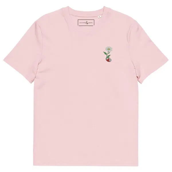 ANCHOR & CREW Cotton Daisy Garden Dystopia Organic Cotton Embroidered T-shirt - Pink
