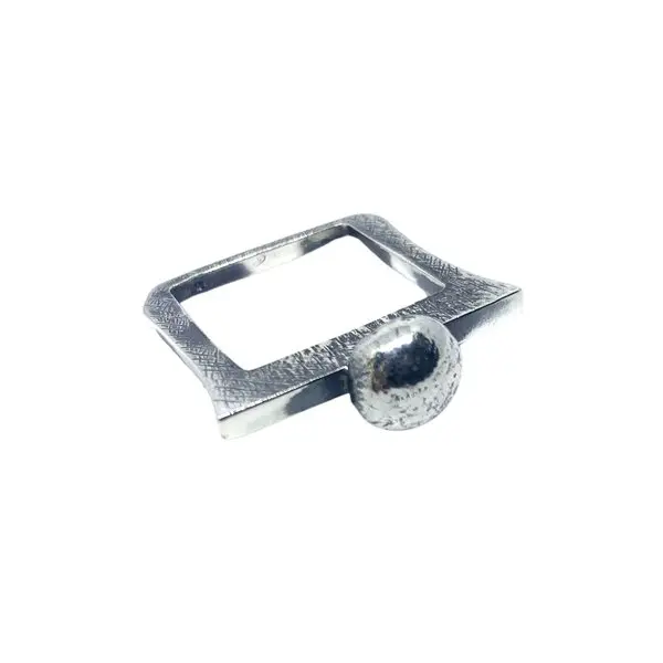 TG-JEWELLERY BY TAMARA GERVASIO Silver / Black Square Pebble Ring In Recycle Sterling Silver – Oxide & Polish Finish- One Of A Kind - Silver/black