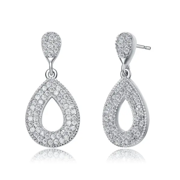 GENEVIVE Gold Plated Clear Cubic Zirconia Pear Drop Earrings - White