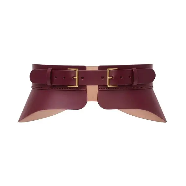 HAUTE CUIR Burgundy Crescent Peplum Belt - Red