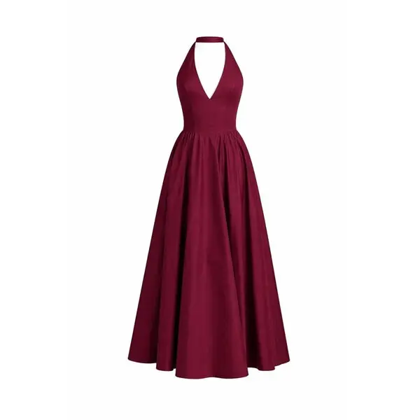 ICON LEVA Brown / Red Aurelia Cotton Halter Corset Maxi Flare Dress Burgundy - Brown/red