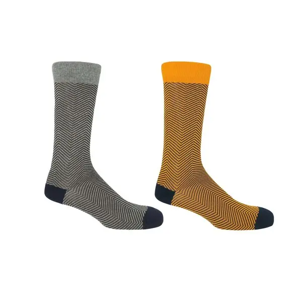 PEPER HAROW - MADE IN ENGLAND Grey & Yellow Lux Taylor Socks Two Pack - Gray/yellow