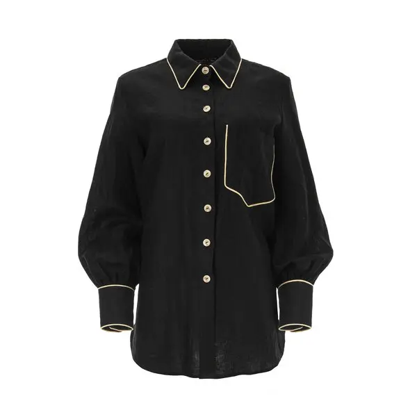 LITA COUTURE Oversized Linen Shirt - Black