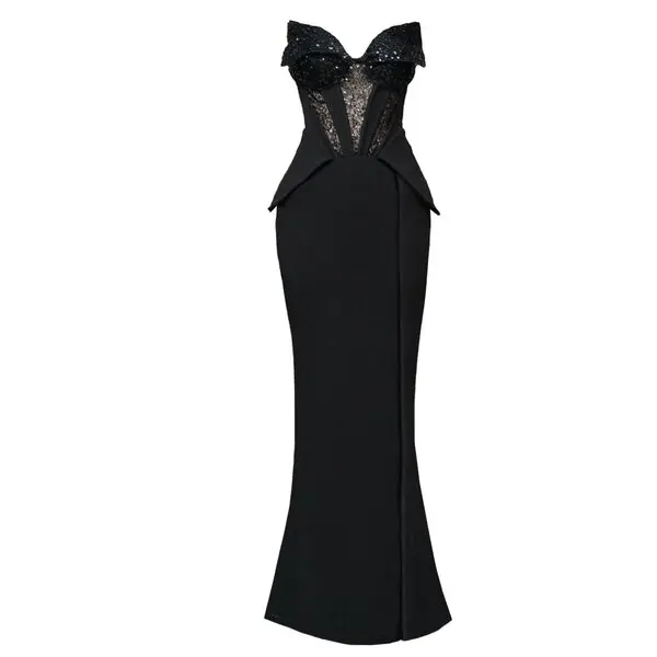 ANGELIKA JOZEFCZYK Embellished Corset Evening Gown Glam Witch - Black