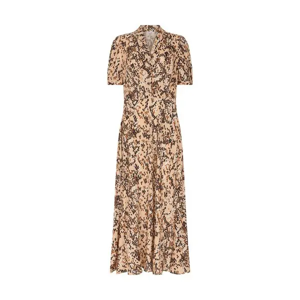 LILY AND LIONEL Neutrals Julia Button Down Snakeskin Print Maxi Dress - Brown