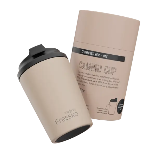 Fressko Neutrals Camino 12oz / 340ml Reusable Coffee Cup, Ceramic Oat - Brown