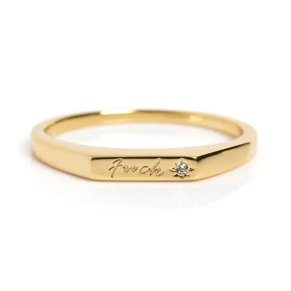 VICSTONENYC FINE JEWELRY 14k Natural Diamond “f*ck” Signet Gold Ring - Yellow