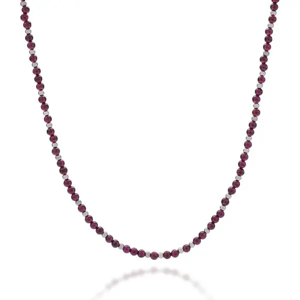 NELLOU JEWELLERY Red / Silver Jewel Bead January Birthstone Necklace Sterling Silver Garnet - Red/silver