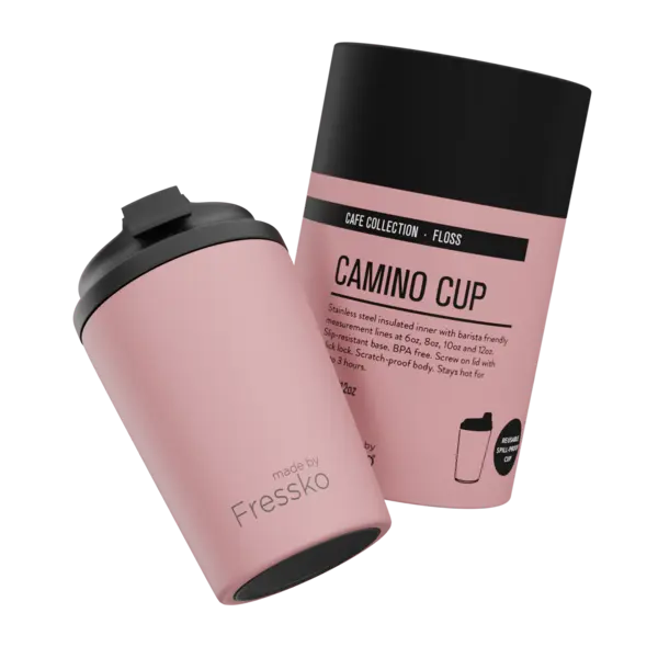 Fressko Camino 12oz / 340ml Reusable Coffee Cup, Stainless Steel Floss - Pink