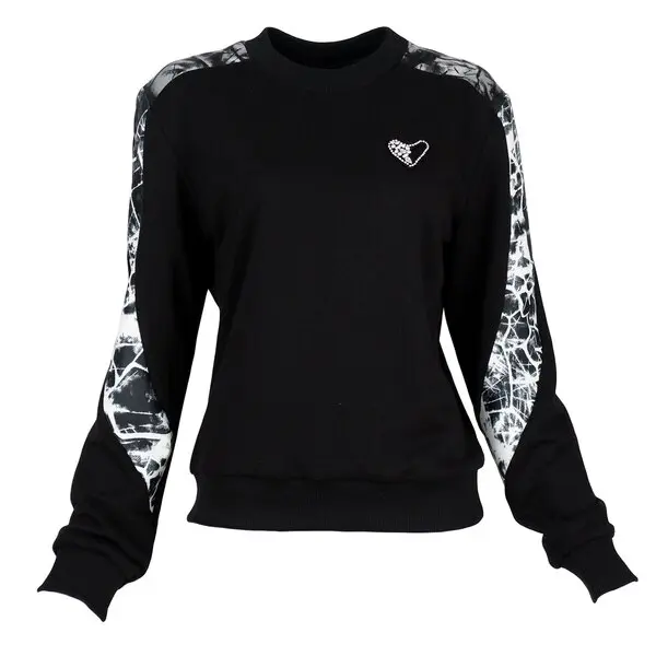 LALIPOP DESIGN Black / White Heart Embellished Black Sweatshirt - Black/white