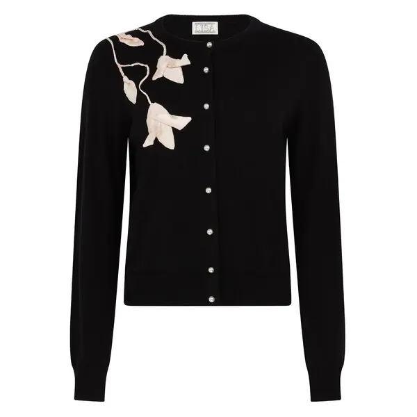 LISA THE LABEL Magnolia Appliqué Cardigen In Noire - Black