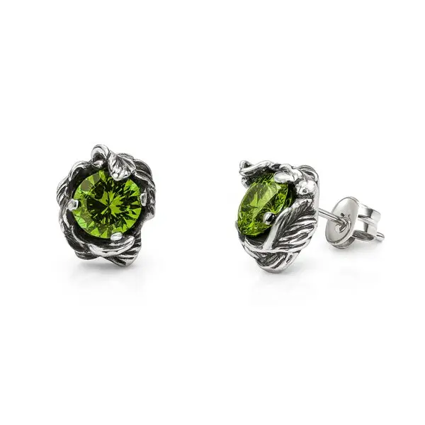 UNALOE Silver / Green Sterling Silver Stud Earrings With Green Zirconia – Floral Vintage Earrings – ’s Jewelry - Silver/green
