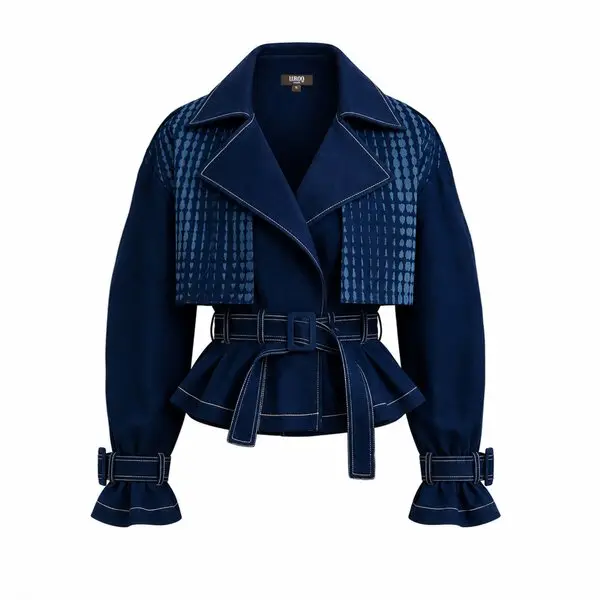 LUROQ LONDON Graphic Peplum Trench - Blue