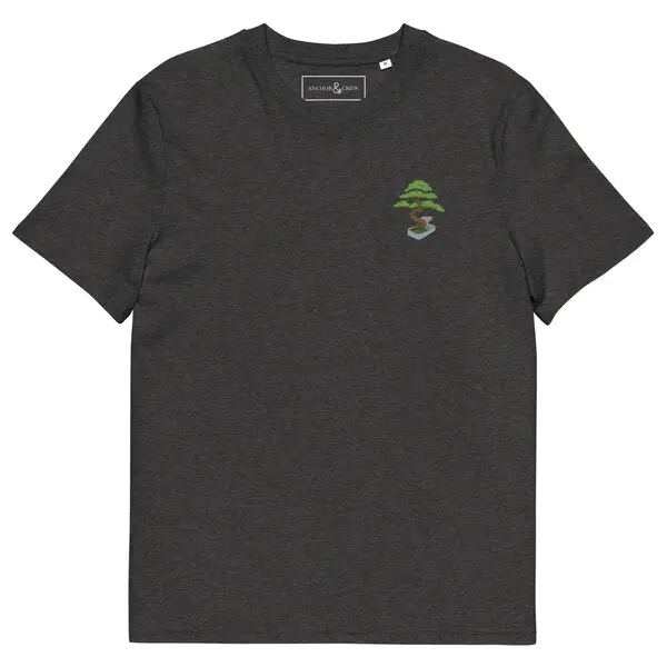 ANCHOR & CREW Heather Bonsai Garden Dystopia Organic Cotton Embroidered T-shirt - Black