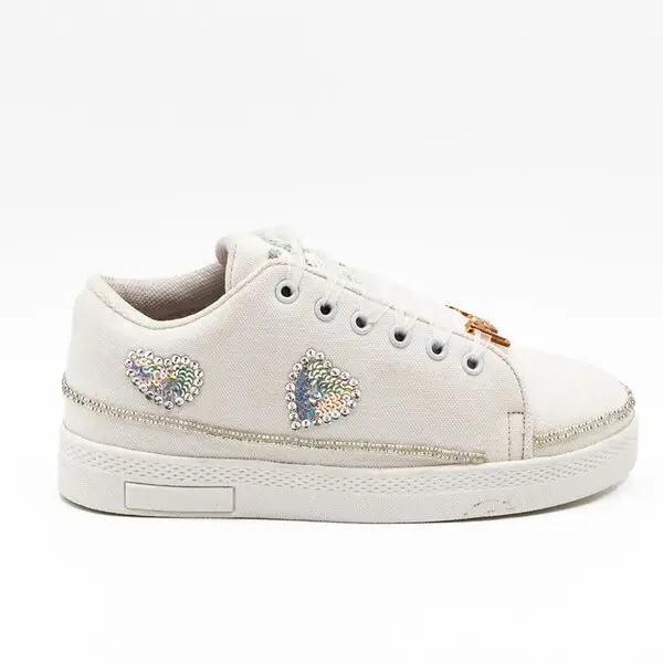 RETTROSE Raelynn Luxury Canvas Handmade Embellished Tennis Shoe - White