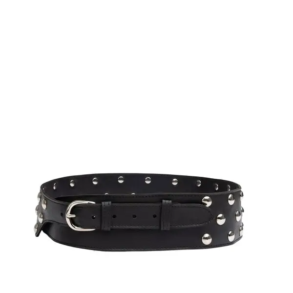 JUAN-JO Wide Leather Belt With Silver Studs - Black/silver