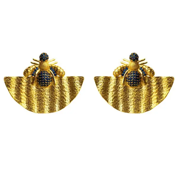 EBRU JEWELRY Gold / Blue Abundance Honey Bee Sapphire & Gold Chunky Earrings Blue - Gold/blue