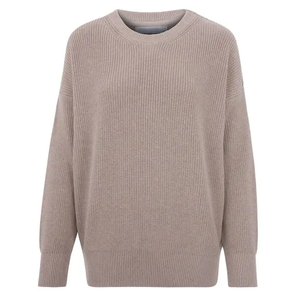 PAUL JAMES KNITWEAR Cotton Tiffany Ribbed Crew Neck Jumper Fawn - Brown